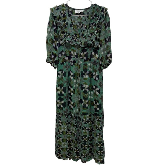 ba&sh | Dresses | Bash Hooper Geometric Floral Watercolor Midi Dress ...